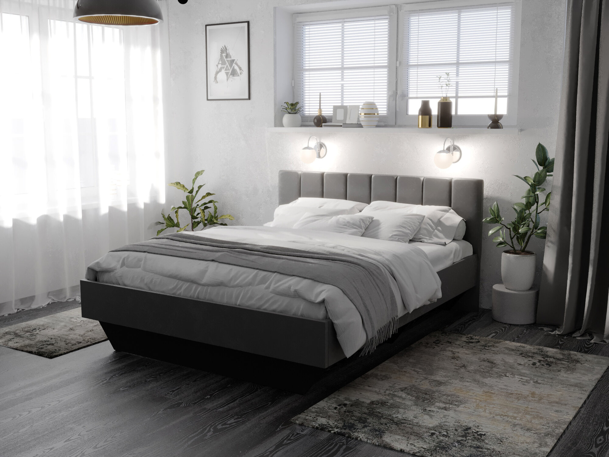 Кровать двуспальная Морбидо серый велюр, 140х200