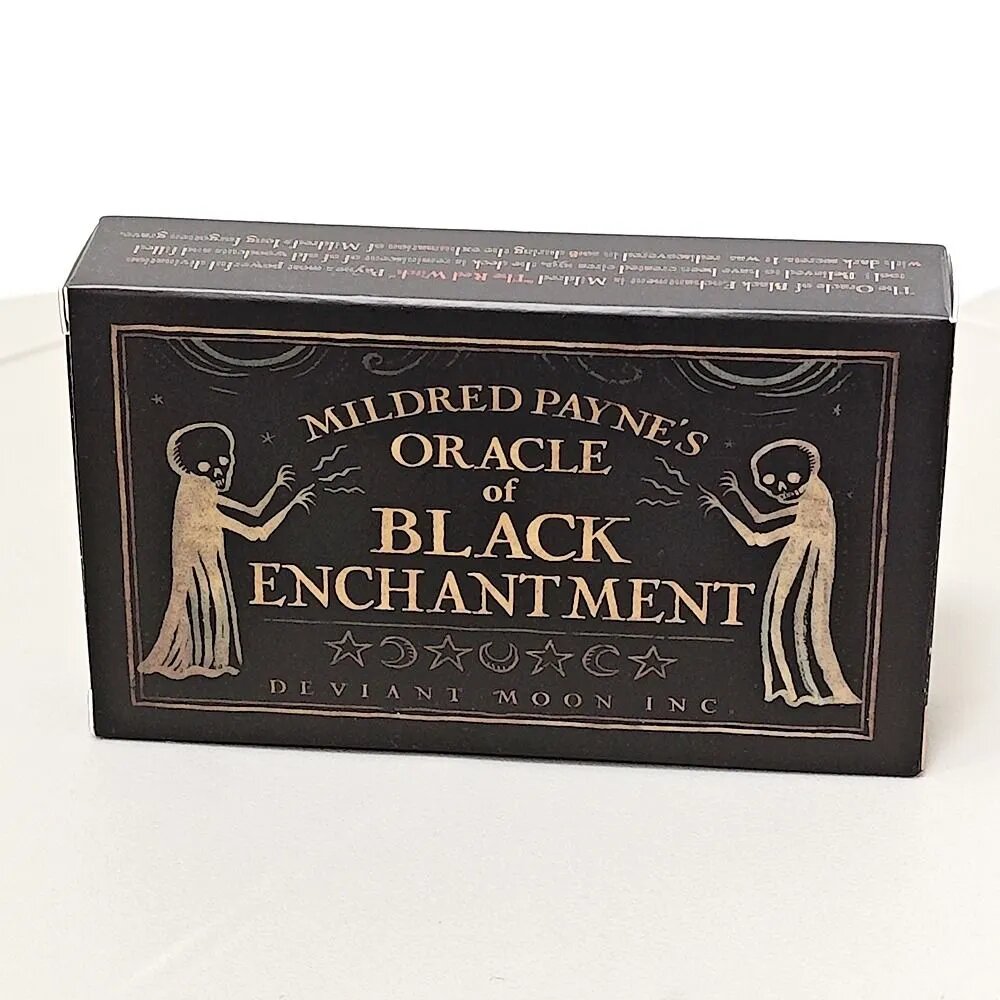 Оракул черного колдовства Милдред Пейн, 52 шт, 10,3*6 см, линейные изображения, стиль ксилографии