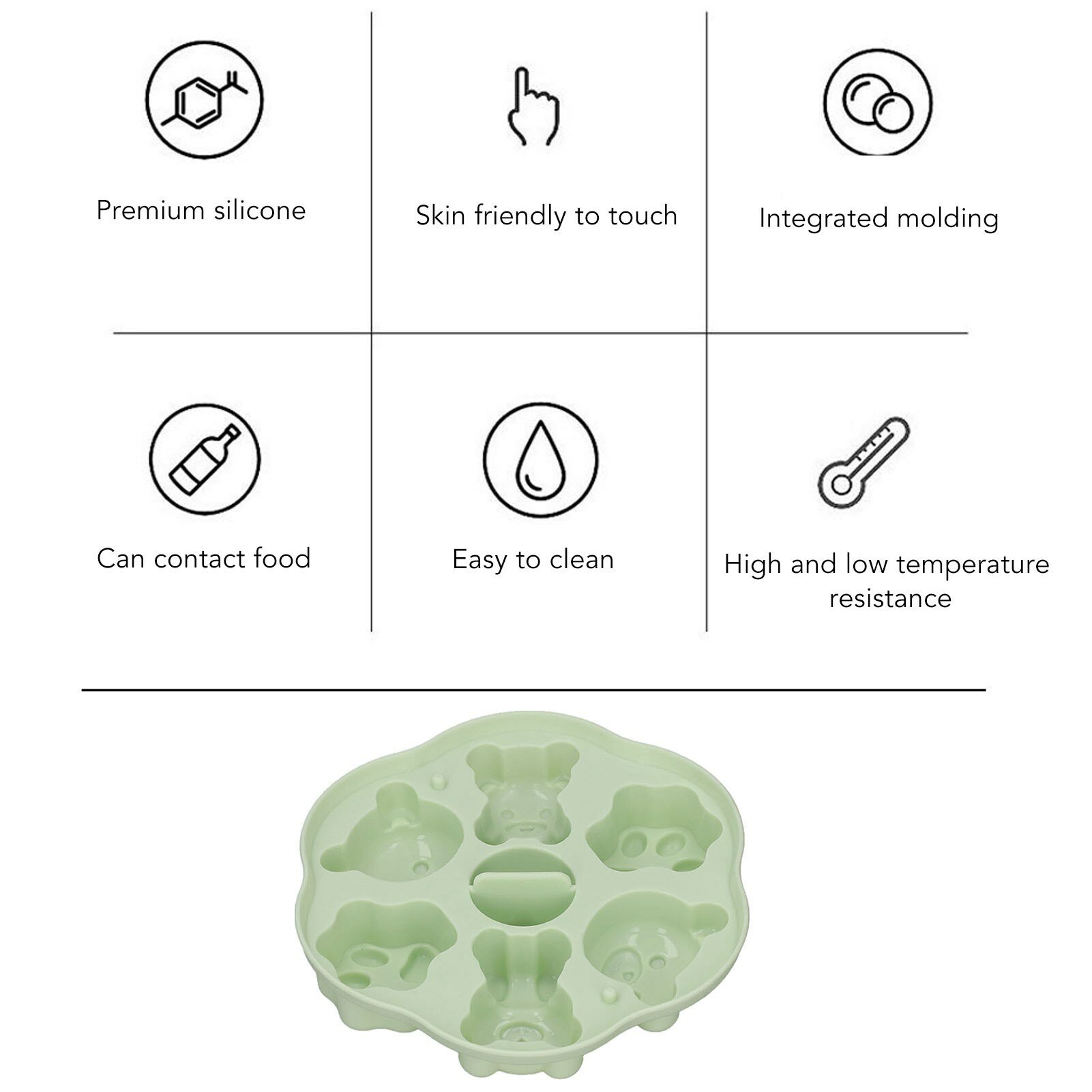 Силиконовая форма для желе, милая медвежья кошачья лапа, кубик льда, форма для торта, пудинга, кухонная форма с крышкой для домашней кухни, зеленая
