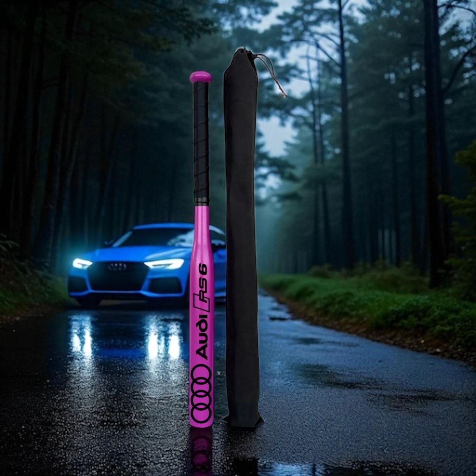 Бита бейсбольная фиолетовая с черной рукояткой с логотипом Audi RS6 (Audi РС6)