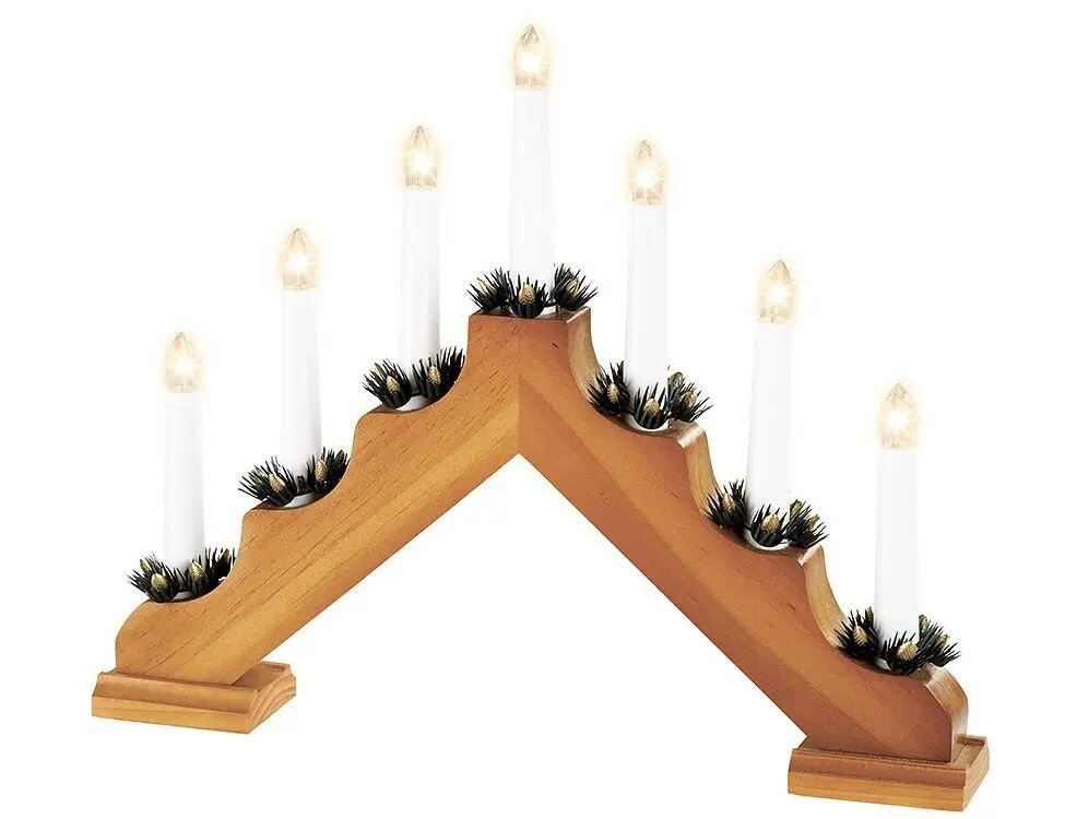 Светильник-горка рождественская свет В окошке, светлый дуб, на 7 свечей, 38х30 см, Kaemingk (Lumineo)