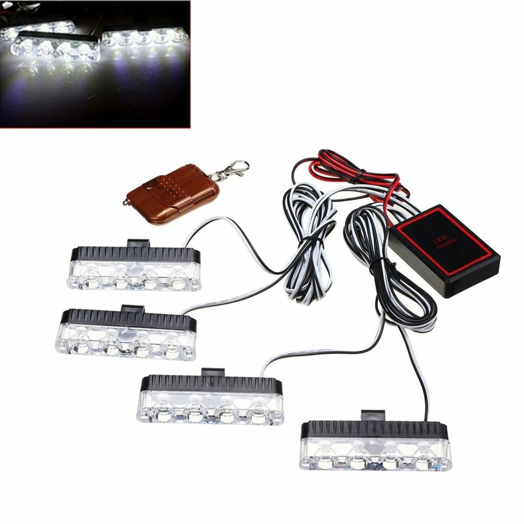 Красный, синий, желтый, белый светодиодный стробоскоп для автомобиля, 3 режима, аварийный предупреждающий сигнал для пожарных, Белый