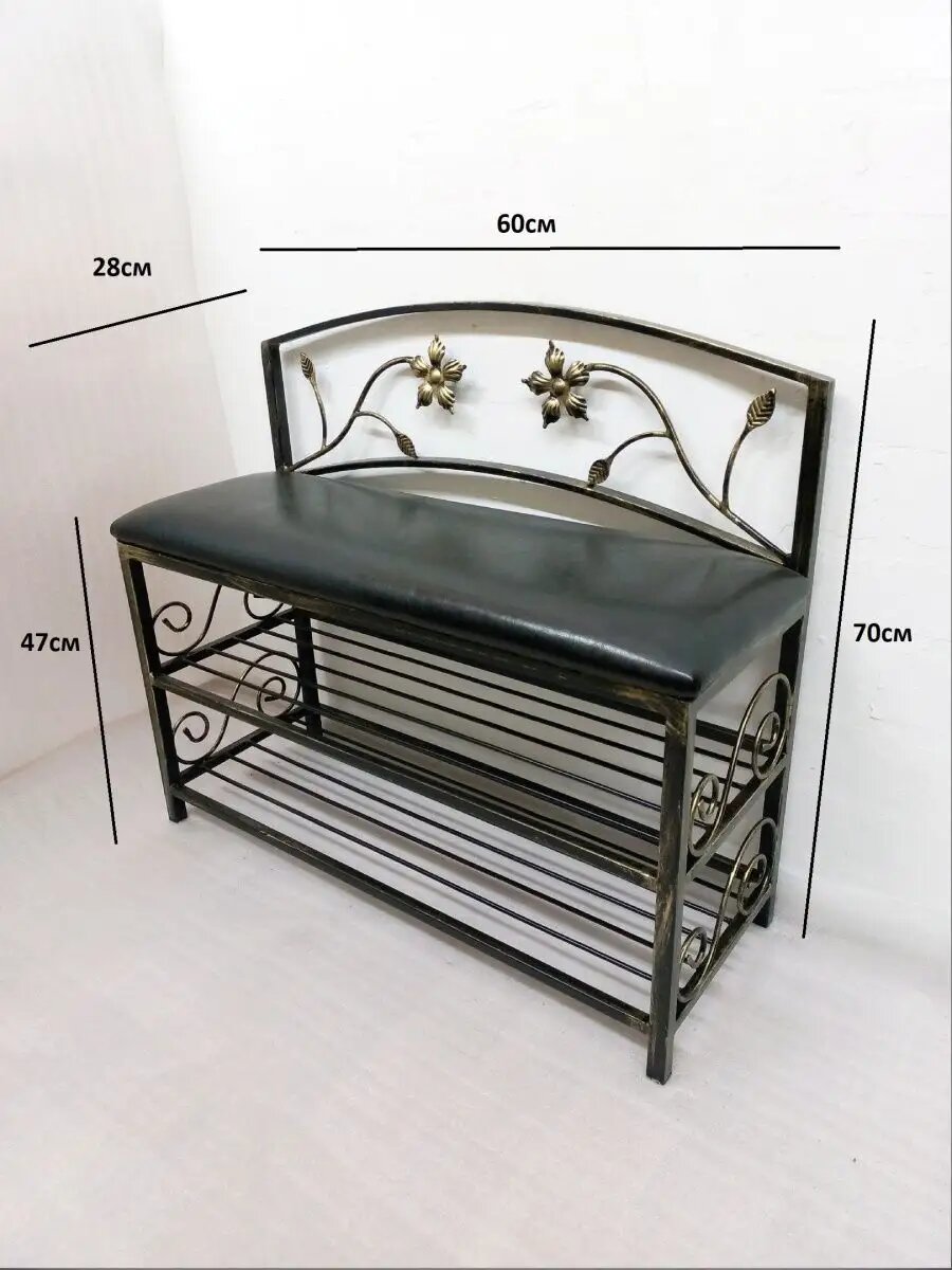 Кованая банкетка №04, Студия кованой мебели Нива, цвет черный/патина