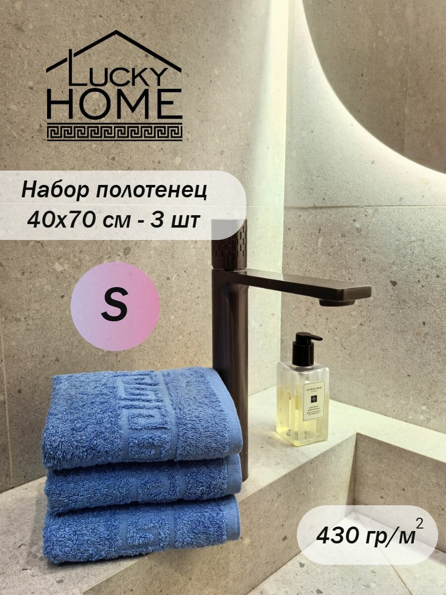Набор махровых полотенец для рук LUCKY HOME 40x70, голубой, 3шт, с105-105-105, плотность 430