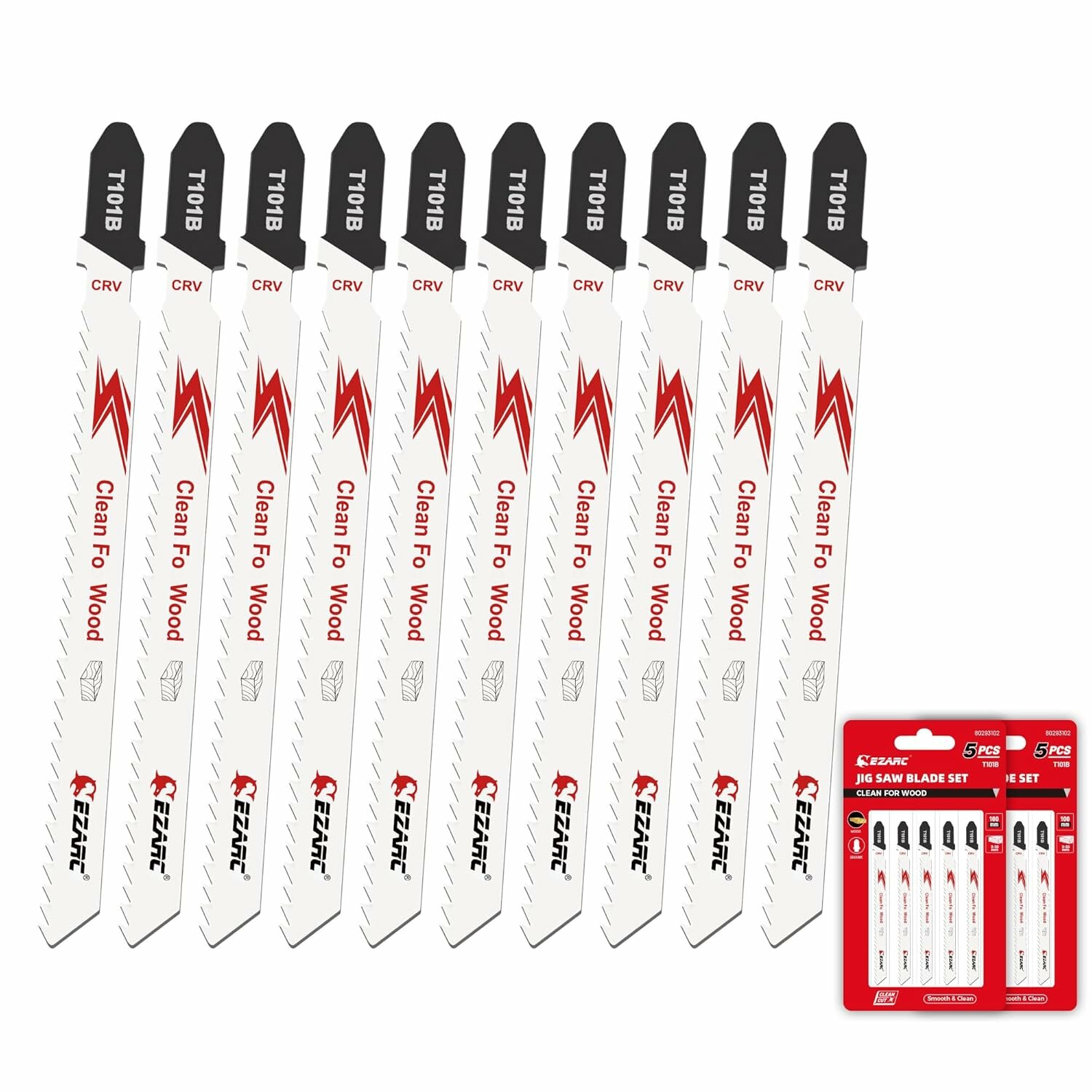 Набор пилок EZARC для лобзика по дереву для чистой и фигурной резки 10 шт.