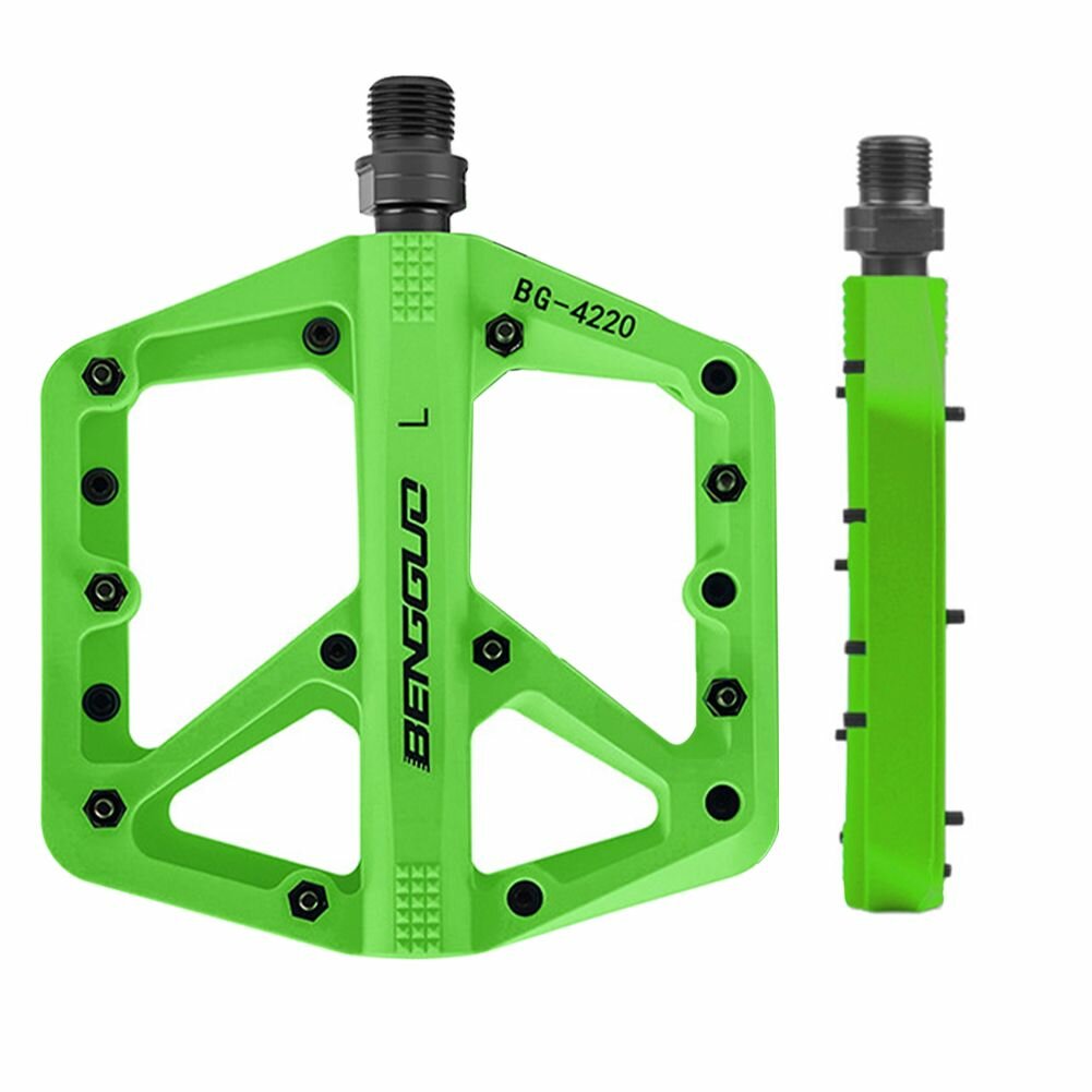 Педали для велосипеда зеленые, нейлон с металлом, подшипник DU+, 115 мм