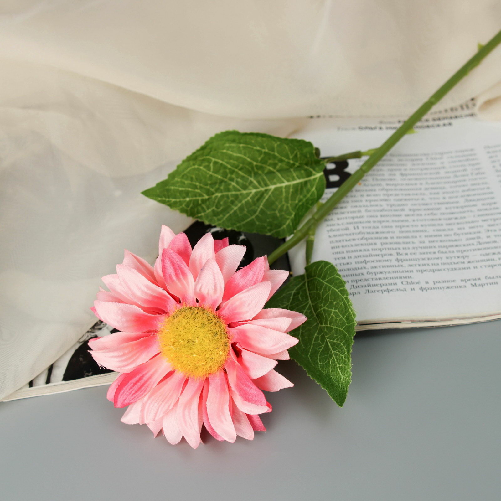 Цветы искусственные "Гербера шёлк галант", 45x9 см, розовые, вид: гербера