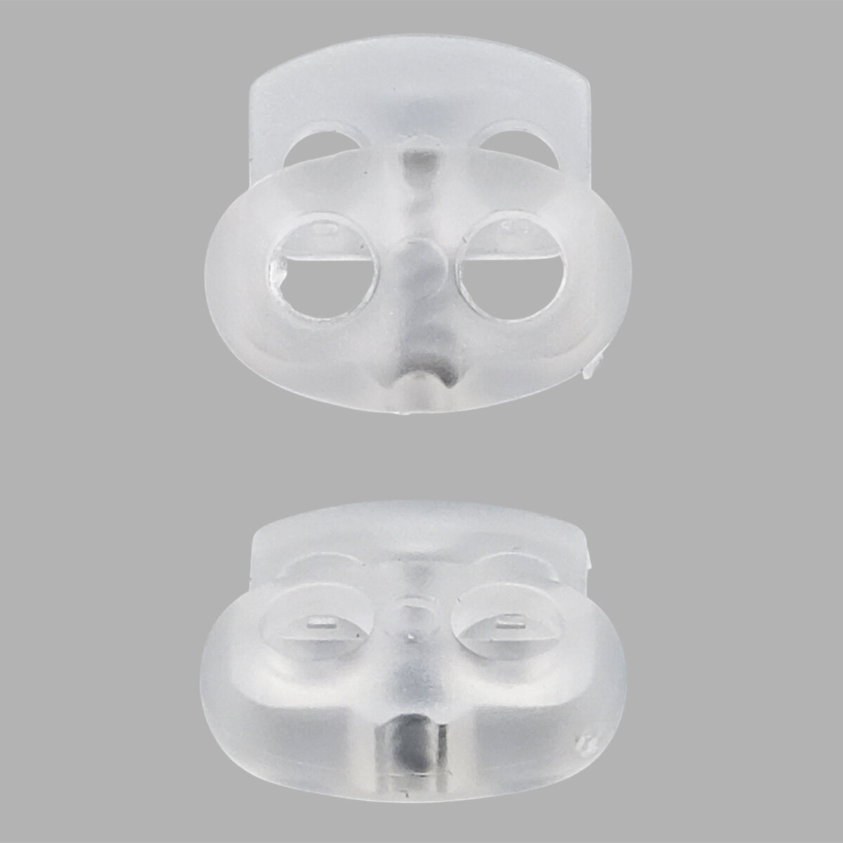 Фиксатор для шнурков на одежде 'Овал' (стопор), 14*17 мм, 100 шт, 2 отверстия по 4 мм, пластик, прозрачный, Айрис