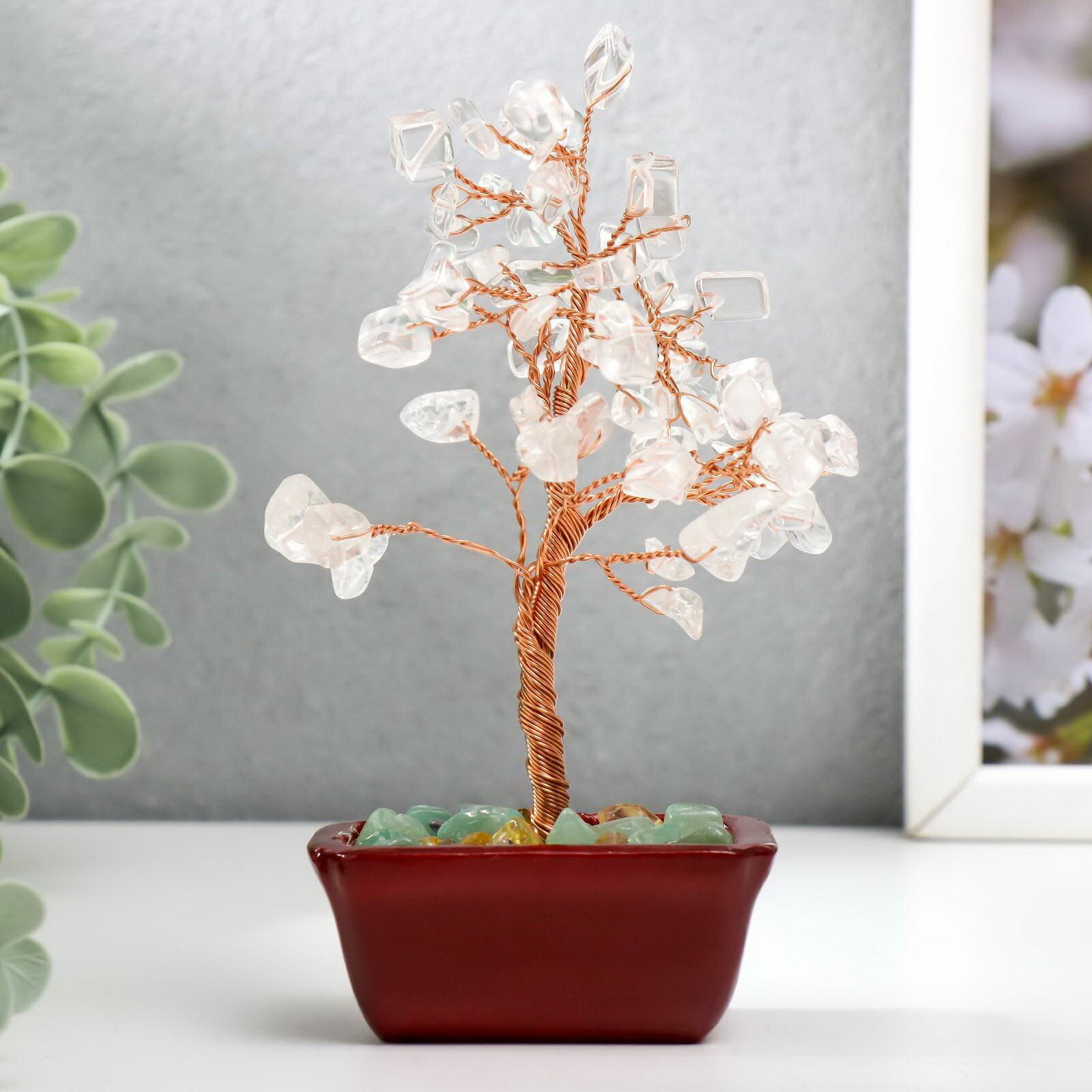 Бонсай - дерево декоративное 60 камней "Денежное дерево с кристаллами", 13x7x5 см