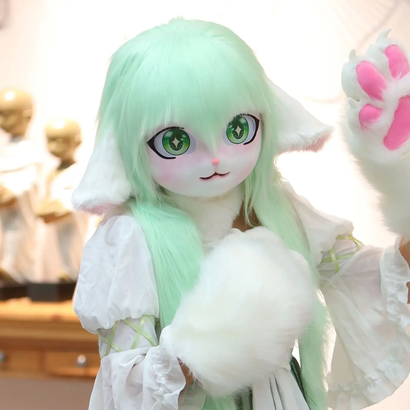 Novedan Сладкая Лолита Лоп ухо кролик меховой костюм Fursuit Head 6