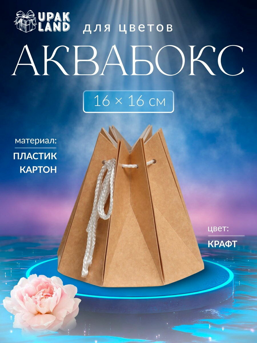 Аквабокс - коробка для цветов, крафт, 16x16 см, тематика праздника: 8 марта