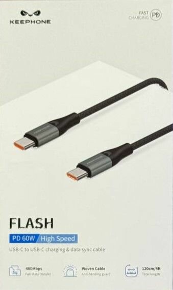 Кабель KEEPHONE FLASH PD, 60W High Speed (USB-C - USB-C), серый