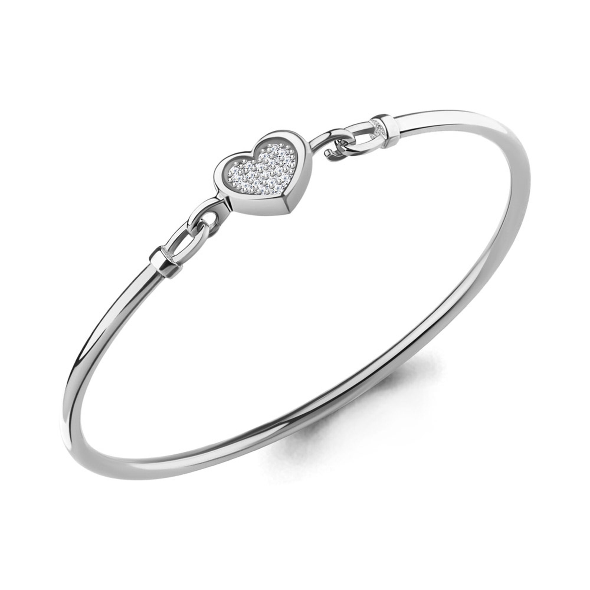 Жесткий браслет, серебро, 925 проба, родирование, фианит