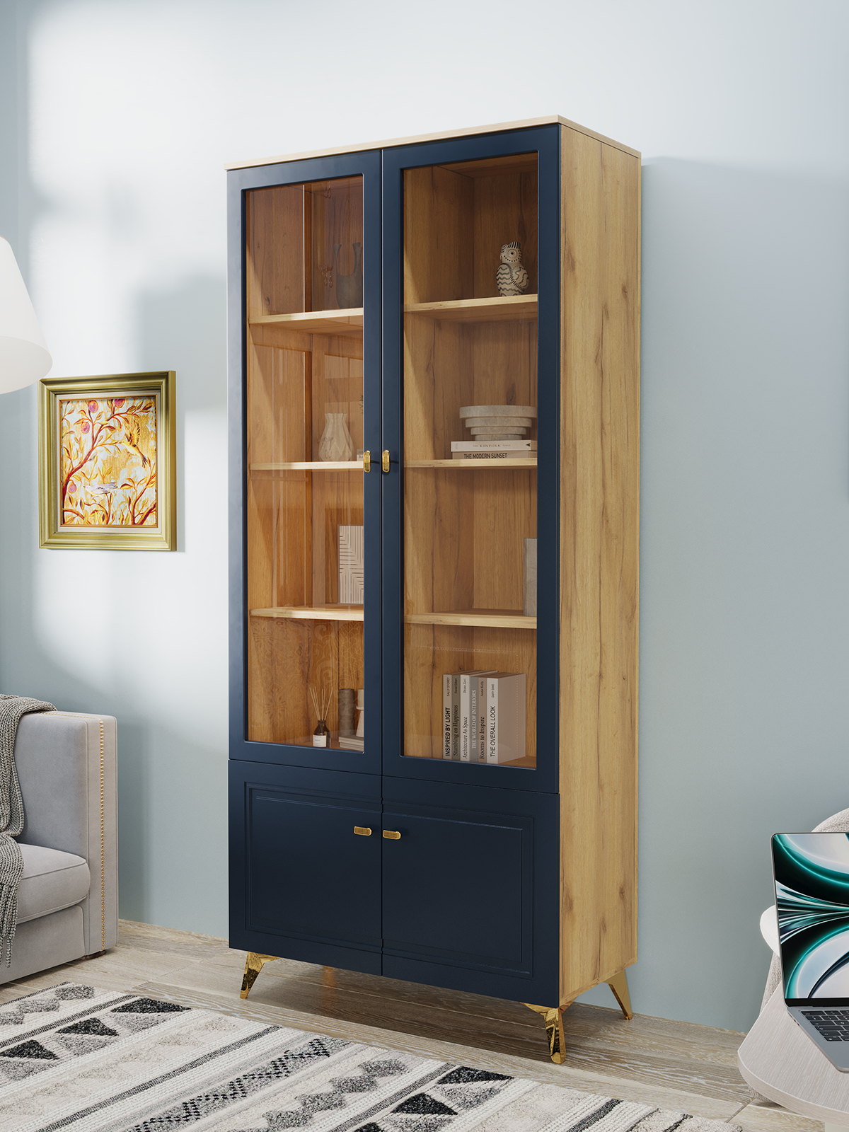 Шкаф распашной витрина 90,4х205х42,7 синий Вега Сапфир Кураж