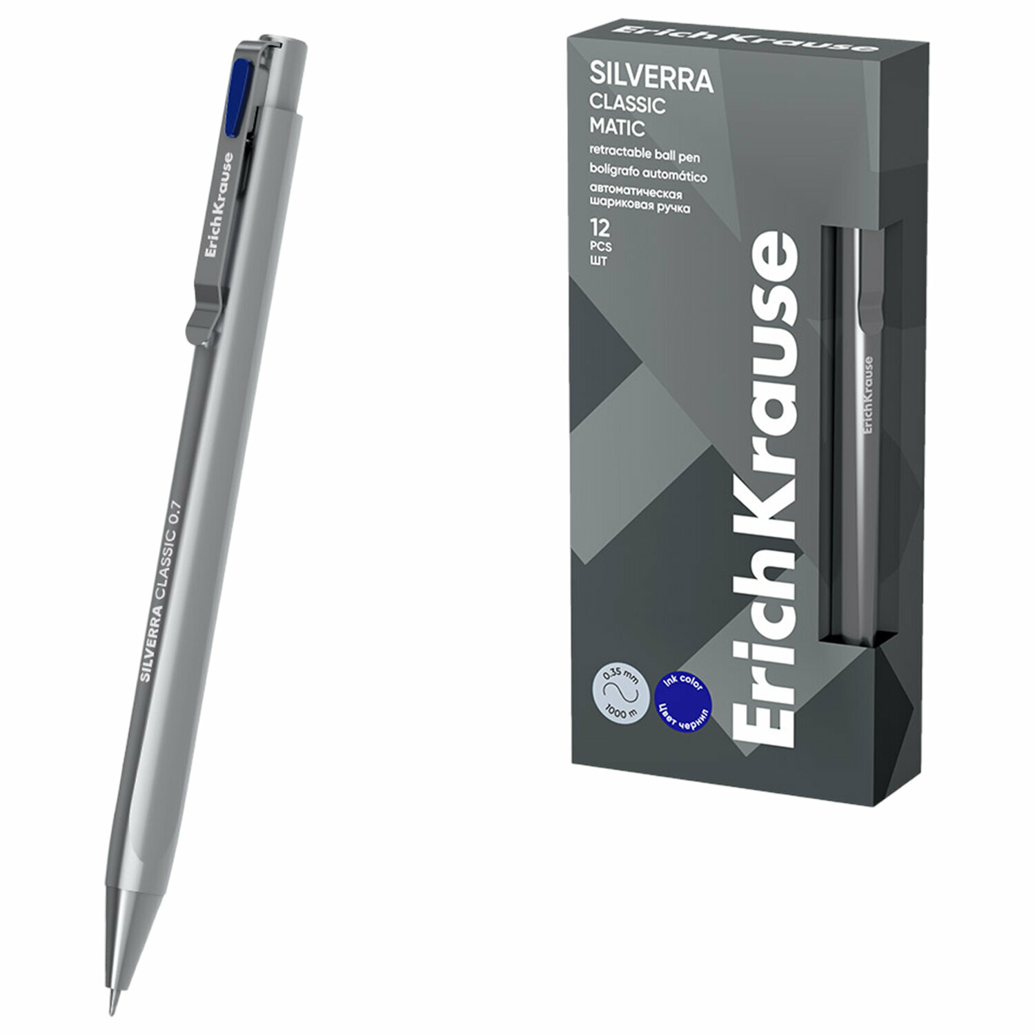 Ручка шариковая автоматическая ERICH KRAUSE "Silverra Matic Classic", синяя, линия 0,35 мм, 63132 (цена только за 1 шт.)