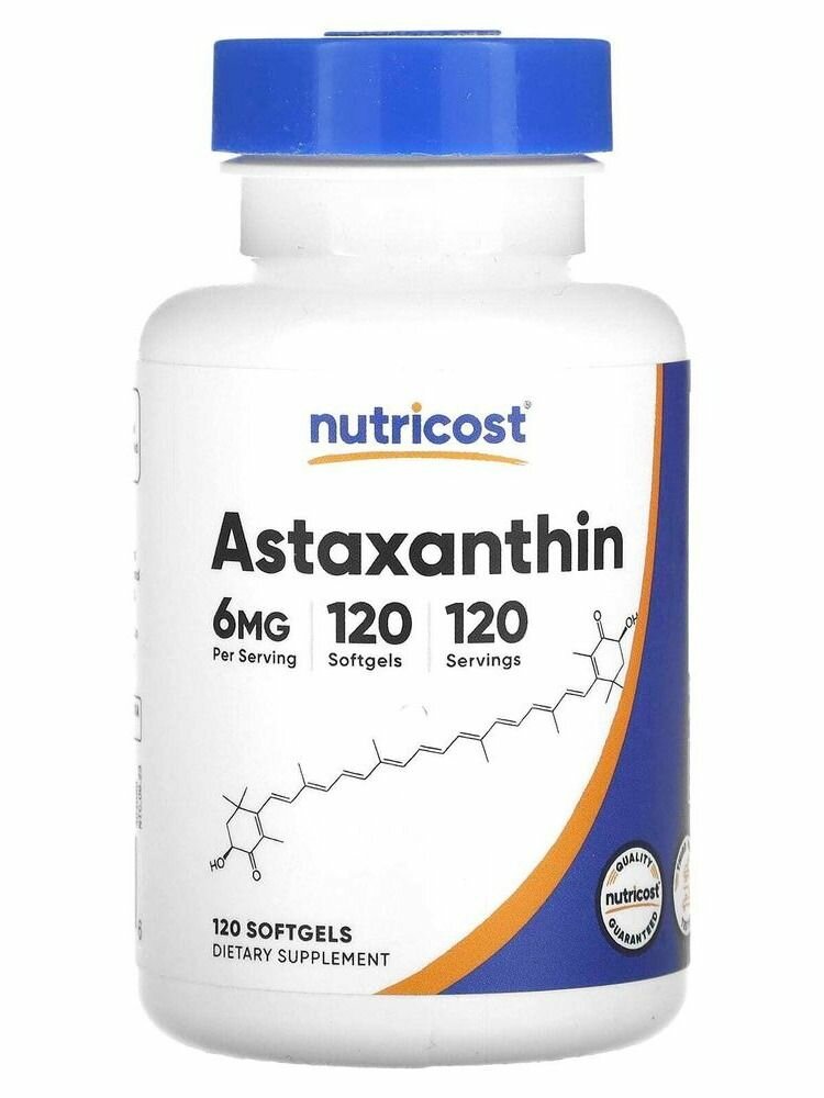 Астаксантин, 6 мг, 120 капсул, Nutricost