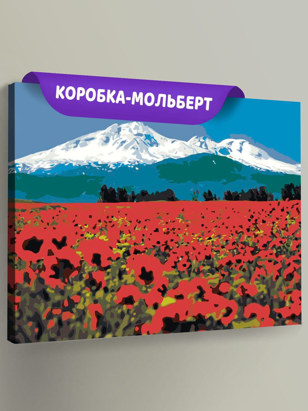 Картина по номерам на холсте с подрамником "Армения: цветущие маки с видом на Арарат 2" Раскраска 40x50 см, Горы Небо
