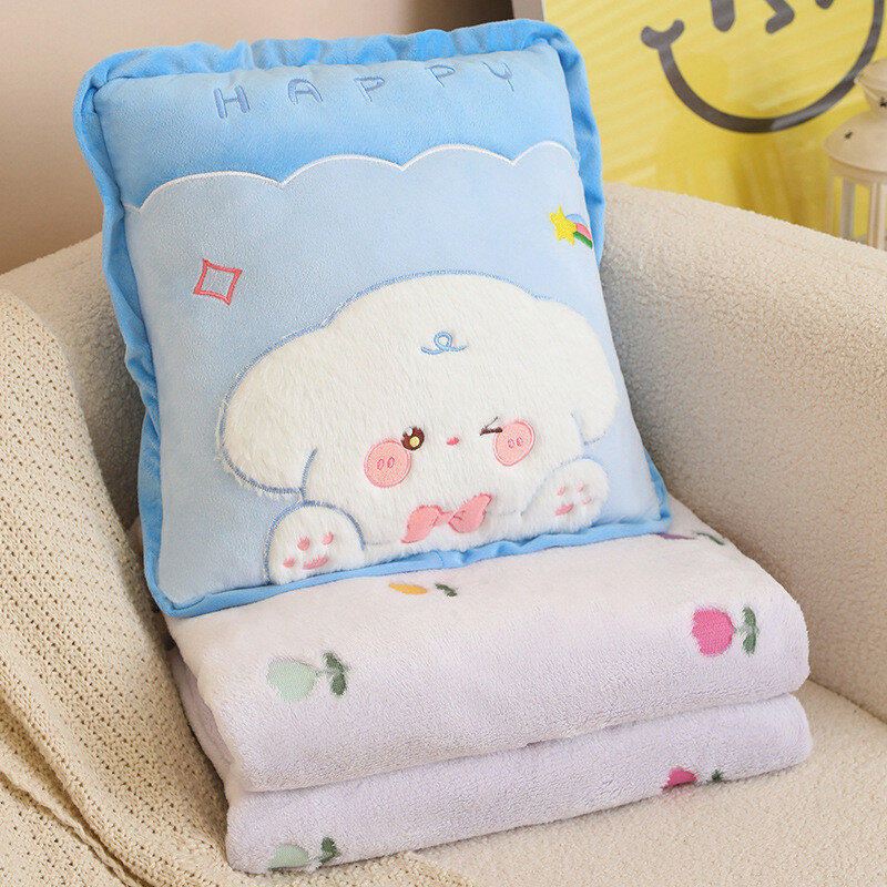 Подушка плюшевая cartoon plush с пледом для офиса, машины, путешествий, подарок для детей, синий, 100x120 см