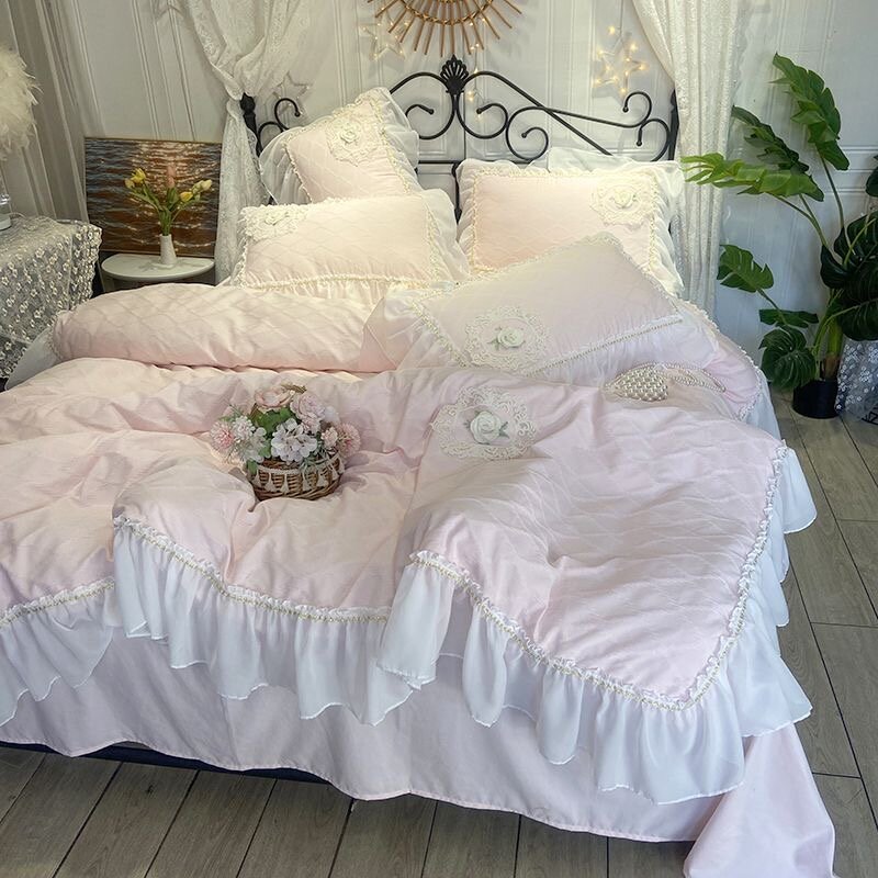 Корейская принцесса в милом стиле, набор из 4 предметов, 150*200см，розовый