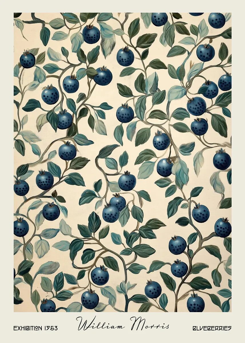Печать на холсте "Blueberries" Уильям Моррис, 30x42см, DM90-16