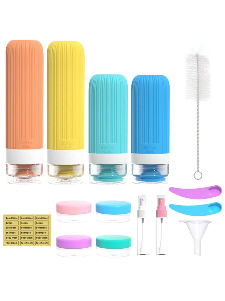 Набор силиконовых дорожных бутылочек для туалетных принадлежностей — герметичные, легко сжимаемые контейнеры для шампуня, кондиционера, геля для душа