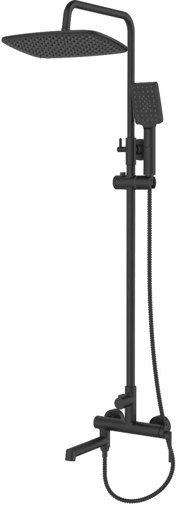 Душевая стойка BelBagno Acqua ACQUA-VSCM-NERO со смесителем, черная, матовая, душевая система с тропическим душем, с изливом, с лейкой, латунная, рычаг сбоку