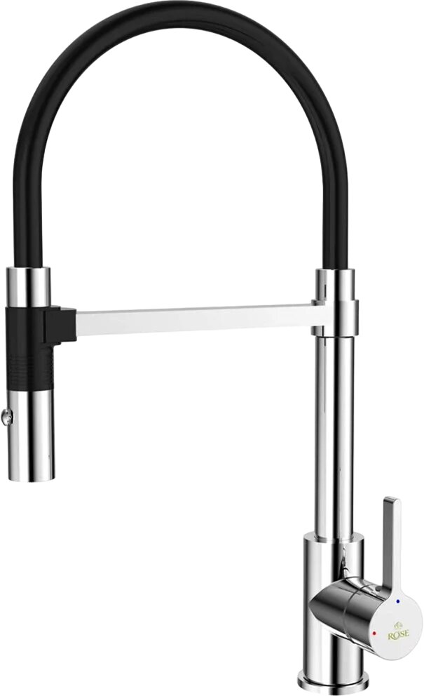 Смеситель для кухни Rose R133 с гибким изливом, с поворотным изливом, хром, черный, матовый, глянцевый, однорычажный, латунный, с керамическим картриджем