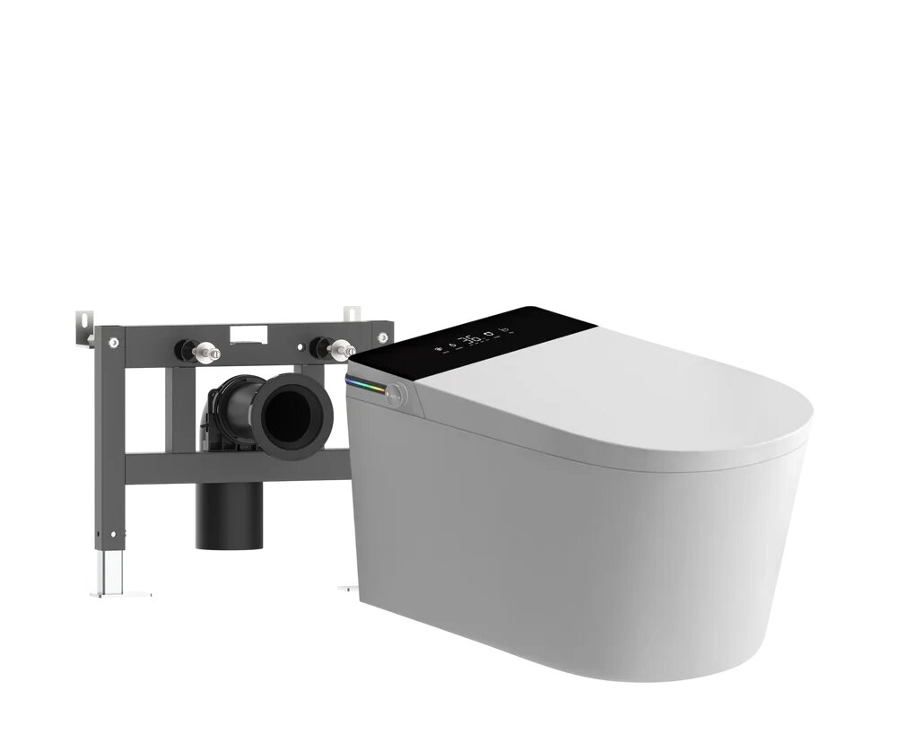 Умный унитаз подвесной SantiLine SL-5037 с микролифтом, безободковый, антивсплеск, фаянсовый, с биде, белый, глянцевый, овальный, сиденье для унитаза в комплекте