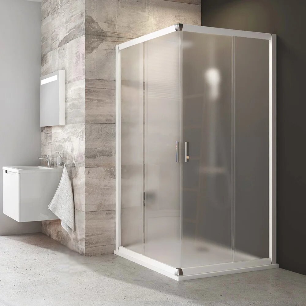 Душевой уголок Ravak Blix BLRV2K без поддона, стеклянный, 100x90, с матовым рифленым стеклом, раздвижной антикапля белый