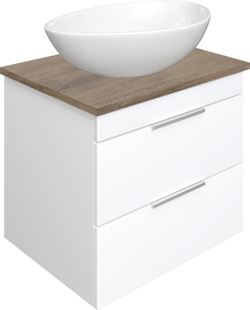 Тумба с раковиной STWORKI Копенгаген 60 подвесная, 58, 5 см, со столешницей, белая, глянцевая, с отверстием под смеситель, из МДФ, с ящиками, раковина для ванной фарфоровая, овальная