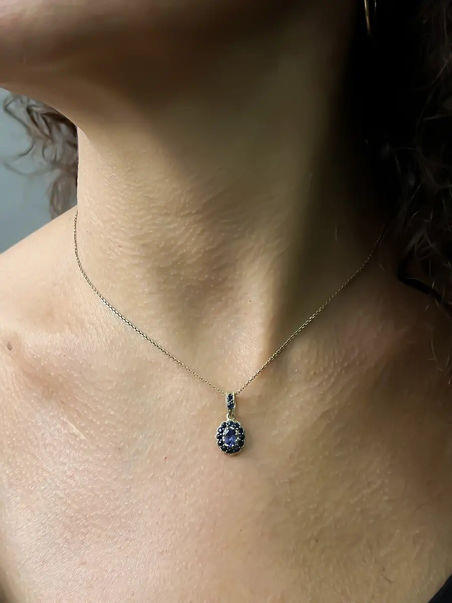 Подвеска, желтое золото, 375 проба, танзанит, сапфир