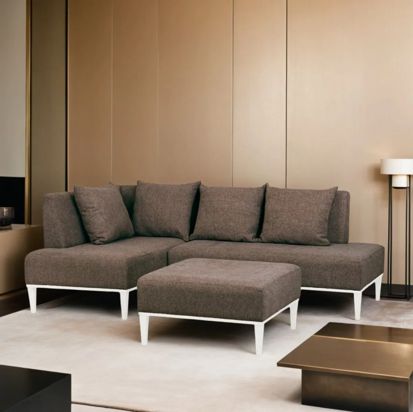 Диван угловой модульный нераскладной, Микровелюр, Темно-коричневый, 210х210х75 см