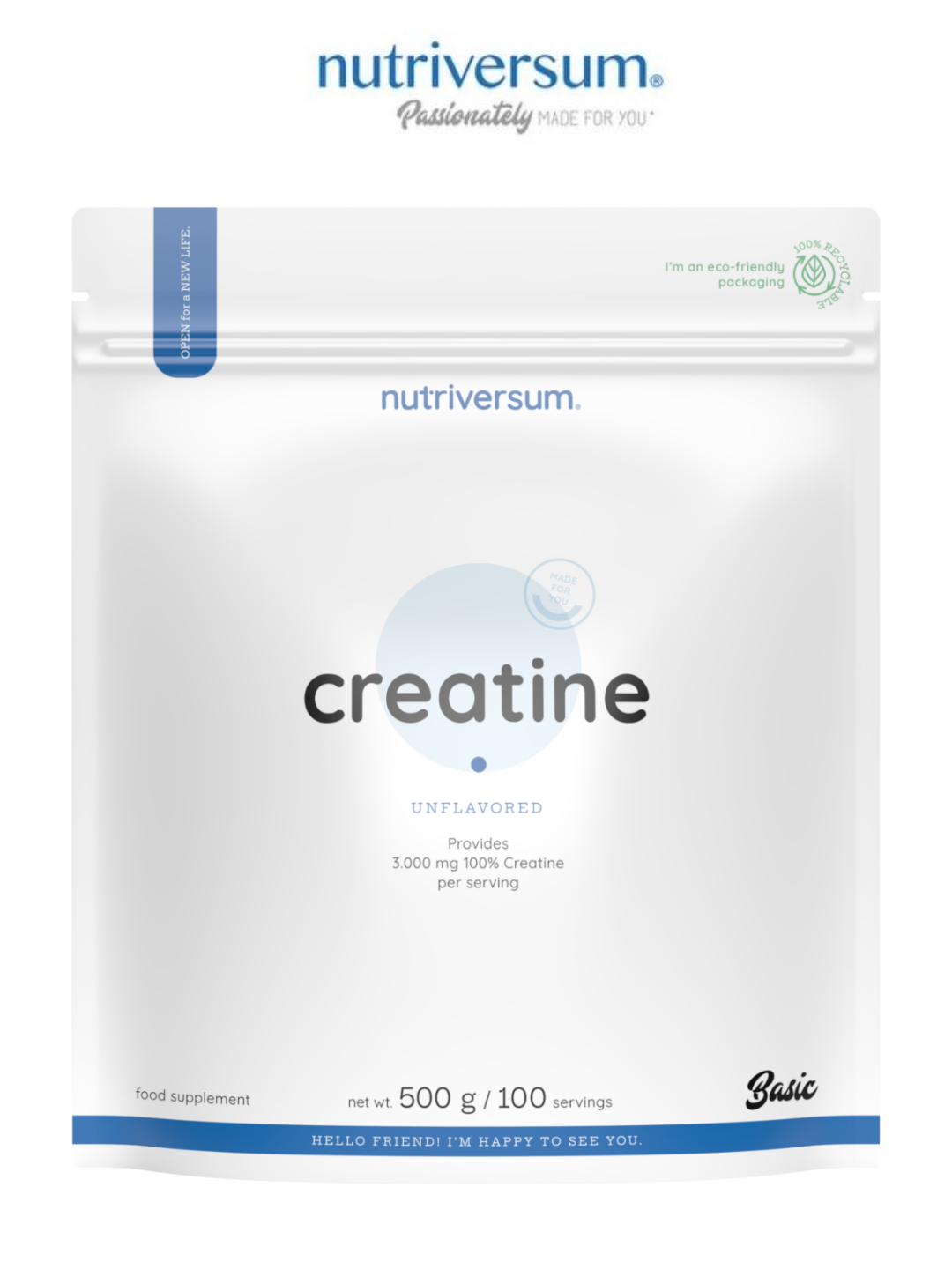 Креатин моногидрат в порошке NUTRIVERSUM Basiс 100% Creatine Monohydrate (100% чистый продукт), 500 грамм