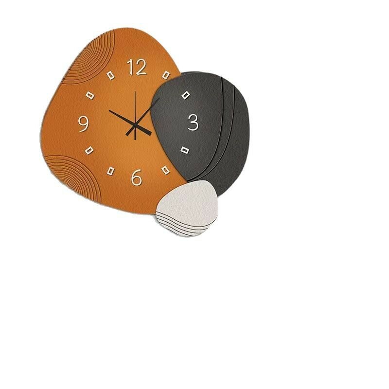 Современные настенные часы с абстрактным рисунком | Бесшумные и не тикают | Дизайнерские часы 30x30 см | Уникальное геометрическое сочетание оранжевого и чёрного цветов | Идеально для гостиной и столовой