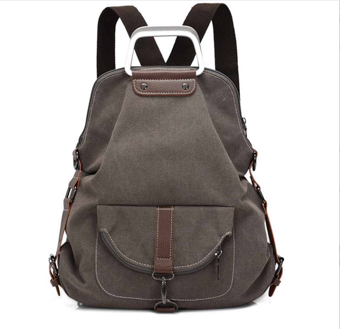 Женский рюкзак трансформер сумка с металлической ручкой Серый городской холщовый