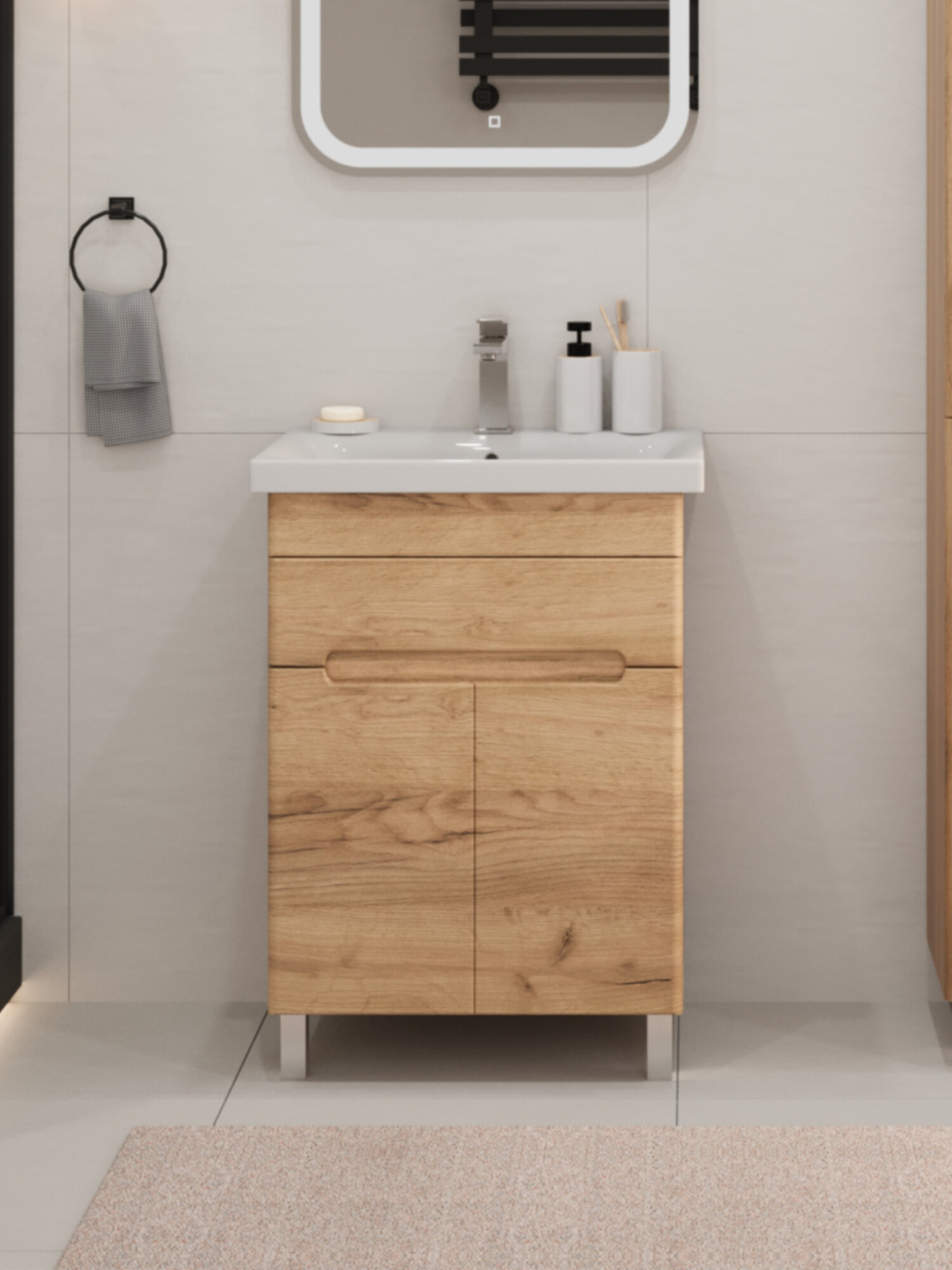 Тумба напольная SanStar Модена 50 с раковиной Moduo 50 (комплект) для ванной комнаты, Gold Craft