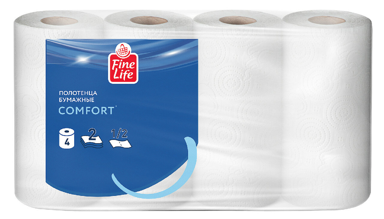 Fine Life Полотенца бумажные Comfort 2 слоя 1/2 листа 4 рулона, (2 шт)