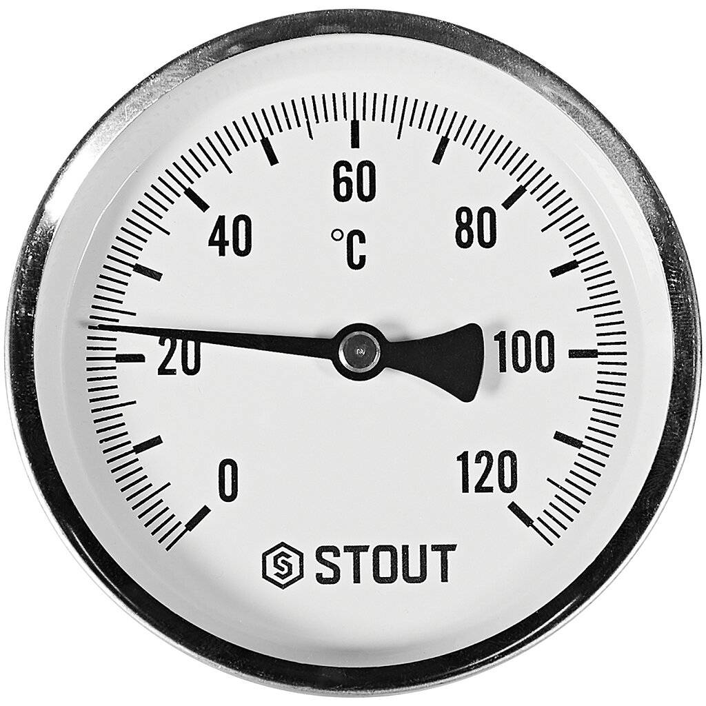 Термометр биметаллический D 100 мм 120° STOUT с погружной гильзой 50 мм