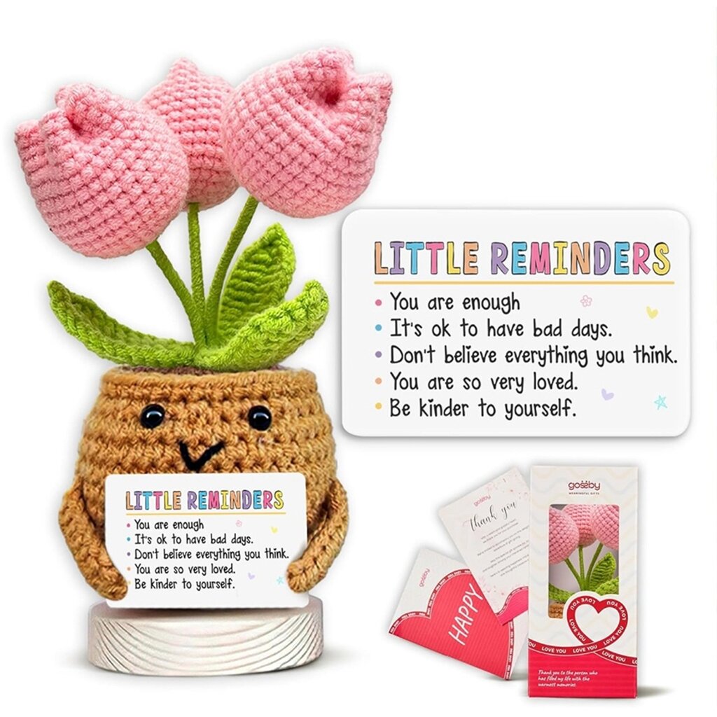 (1 Piece)Hand-Crochet Flower with Wood Base - Home Decor for Desk, Shelf, Gift, Valentine's Day, Mother's Day