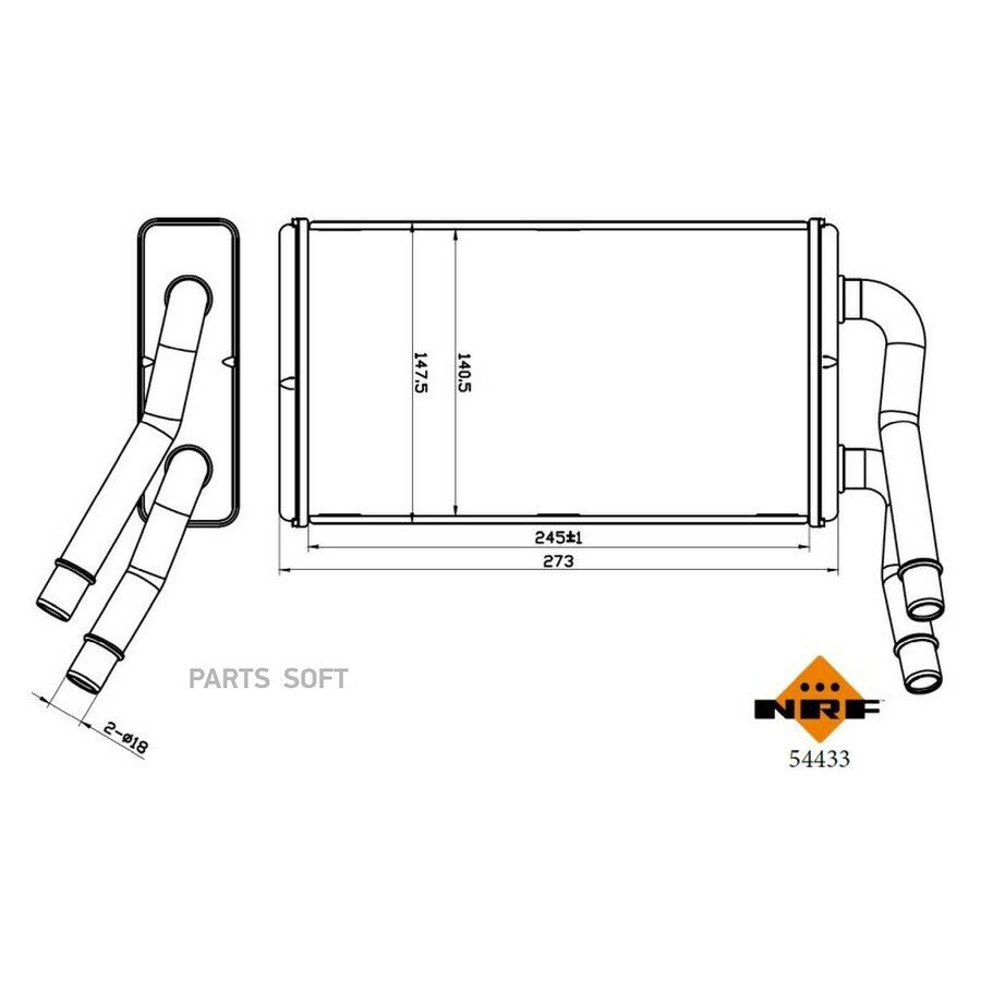 Радиатор отопителя FORD Transit 2006- от официального дистрибьютора, NRF, артикул 54433