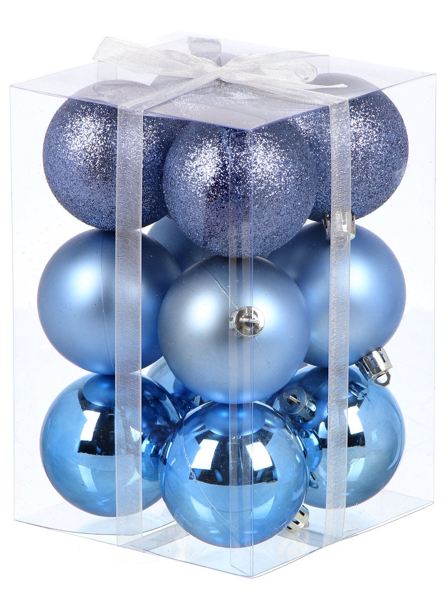 Елочные шары 12 шт, синие, 6 см, пластик, блестящие