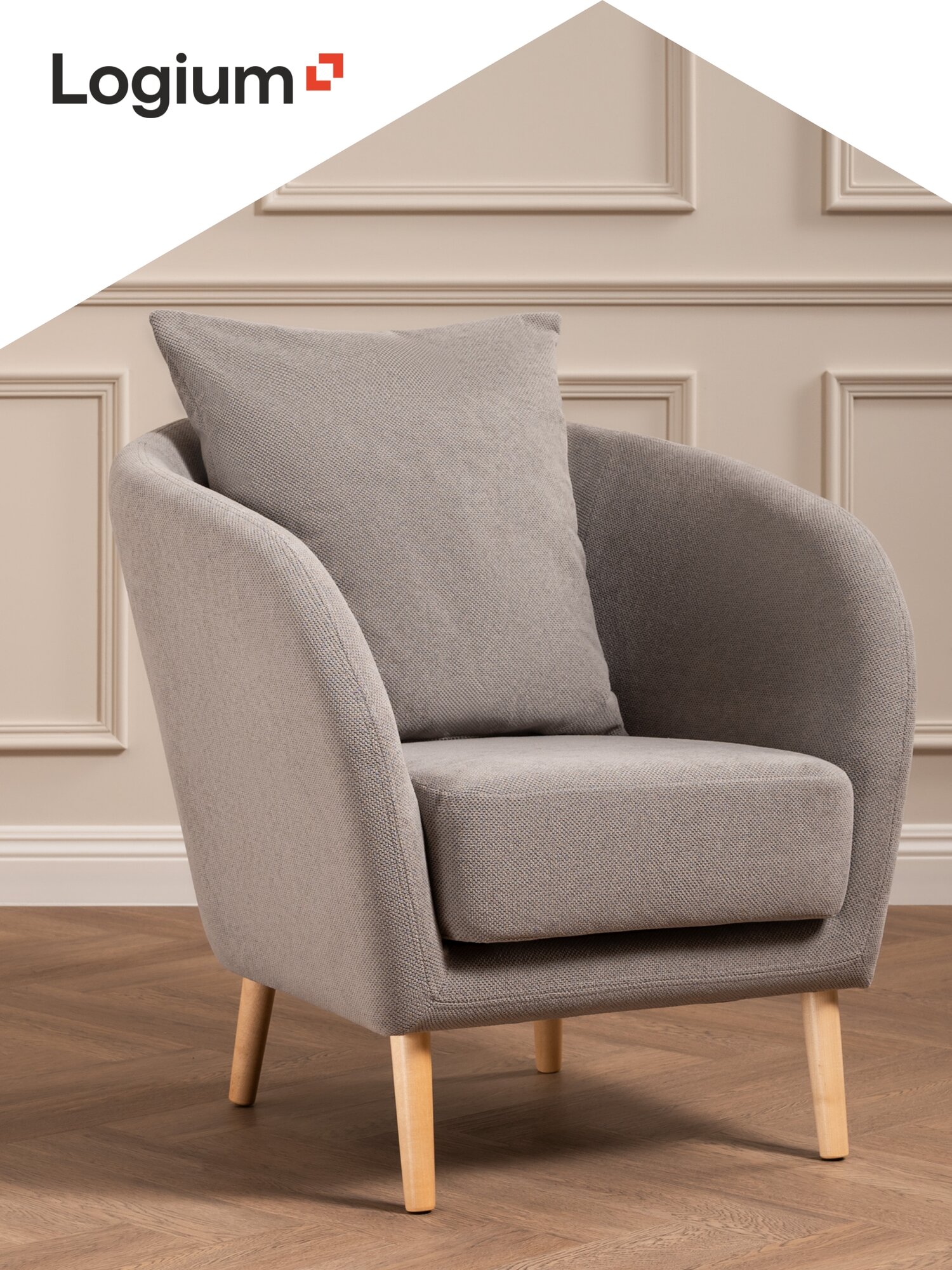 Кресло для отдыха Кенни LOGIUM, интерьерное, ТК 593 Mikea 5, велюр, серо-бежевый