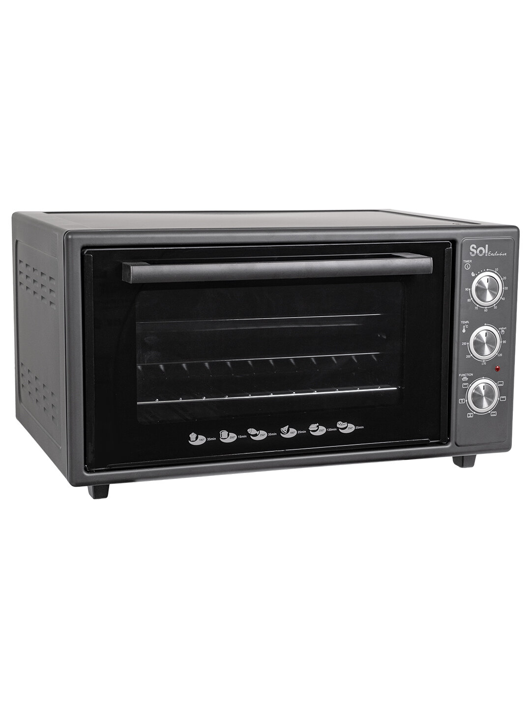 Духовка электрическая настольная Sol Exclusive SL-3600, Объем 45л, 5 режимов, Конвекция, Гриль, Таймер, Утапливаемые поворотные переключатели, Черный