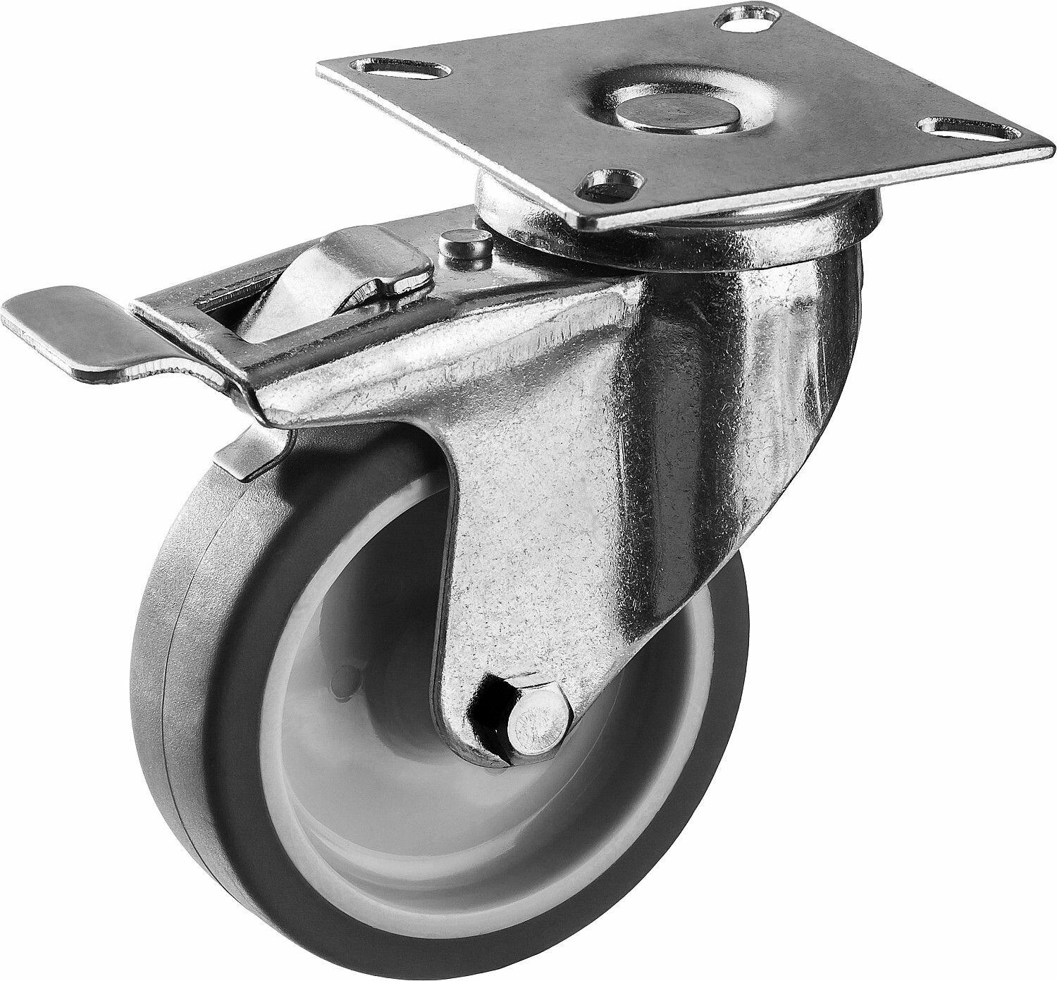 Колесо для тележек ЗУБР диаметр 75 мм, грузоподъемность 60 кг, резина-полипропилен, термопластичное поворотное c тормозом, Профессионал