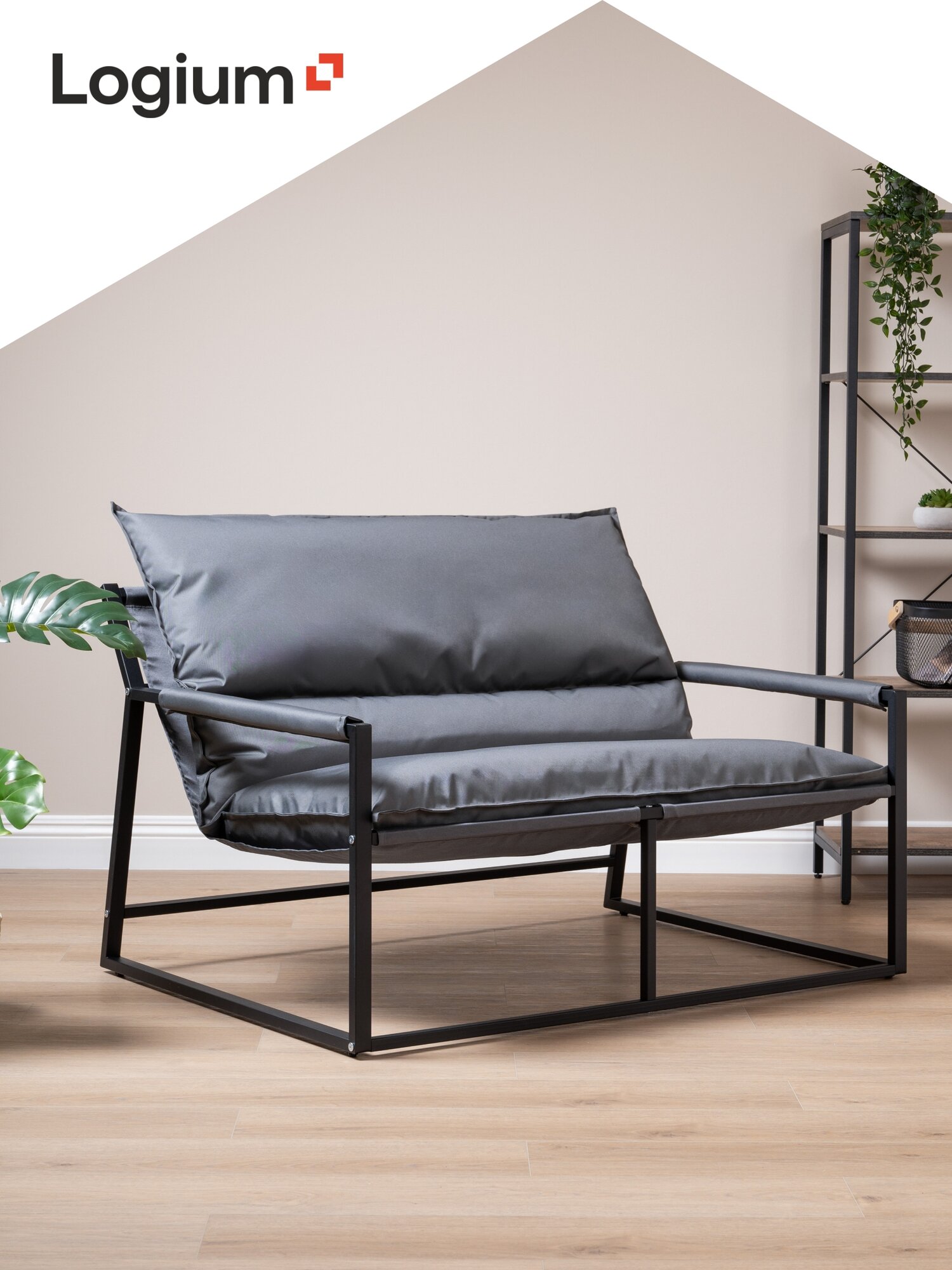 Диван Монг для дома и веранды, Арт. ТД 125 Cuba grey (стиль - лофт, ткань - рогожка, цвет - серый, черный)