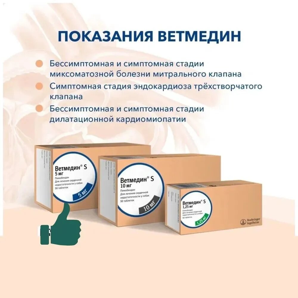 Ветмедин S 1,25 мг жевательные таблетки для лечения сердечной недостаточности у собак - 50 таблеток — фото 1