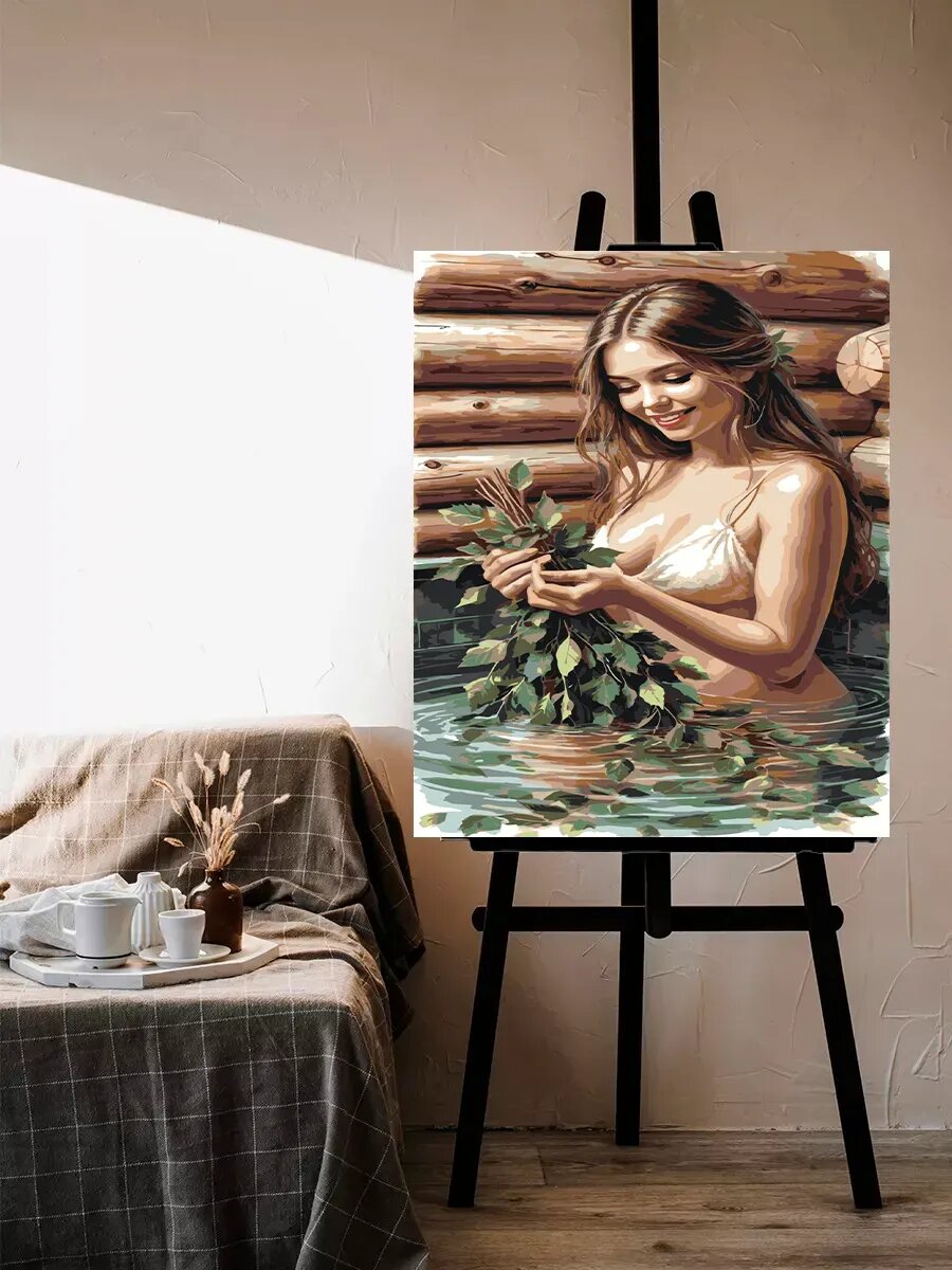 Картина по номерам Девушка Баня Сауна Веник Купальня