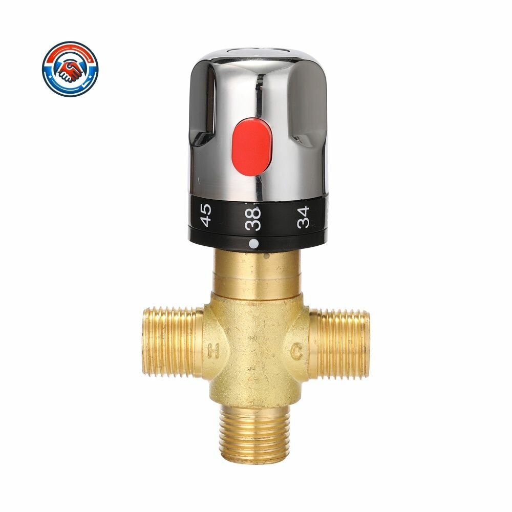 Терморегулятор смесительный для ванны и душа, термостатический клапан с защитой от ожогов, настенный латунный миксер с фильтром, регулировка температуры 20-50 C, безопасная кнопка 38 C