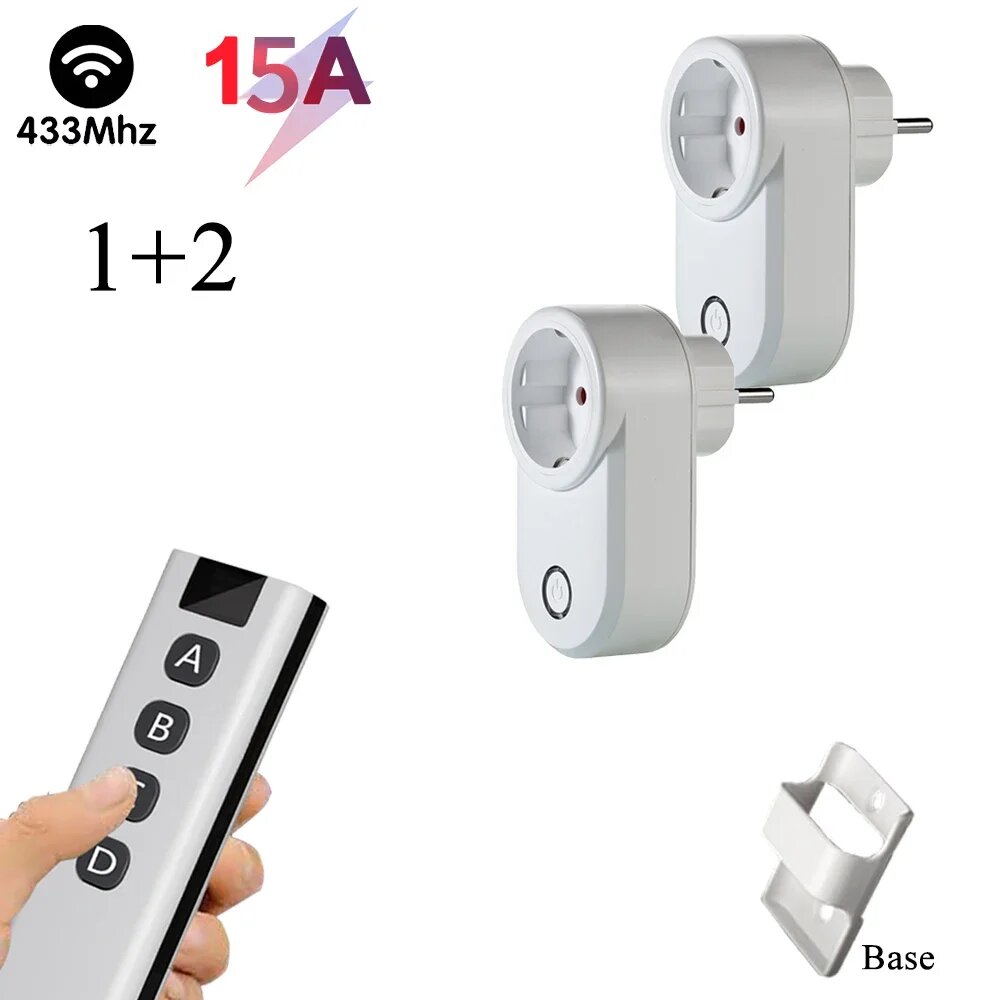 Смарт-вилка 433 МГц, беспроводная розетка, пульт дистанционного управления, 15 А, ЕС, FR, настенная электрическая розетка, аксессуары, программатор, переключатель AC220V, светодиодный HomeDIY, EU Socket2 KT204A1