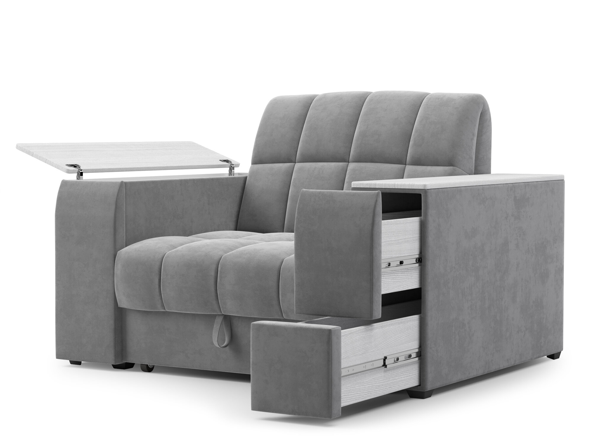 Кресло-кровать Флай, аккордеон, ортопедическое основание, подлокотники короб+ящики, 80*200, съемный чехол, велюр